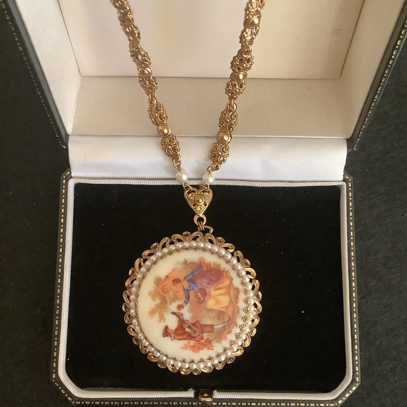 west Germany | Jewelry | Vintage West Germany Filigree Gold Faux Pearl Pendant Necklace | Poshmark